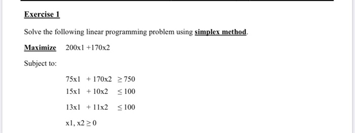 Solved Exercise 1 Solve the following linear programming | Chegg.com
