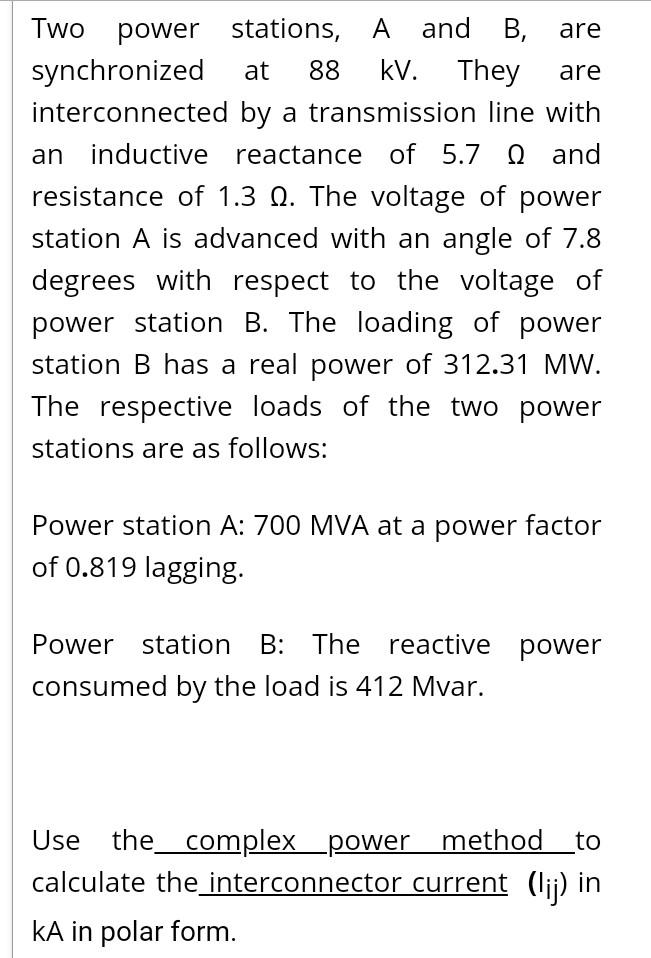 Solved Two power stations, A stations, A and B, B, are | Chegg.com