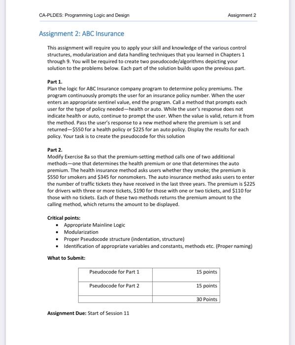 Solved Assignment 2: ABC Insurance This assignment will | Chegg.com