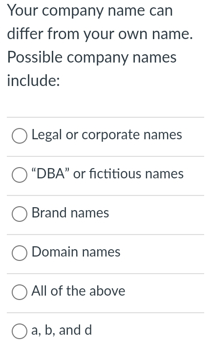 Solved Your company name can differ from your own name. | Chegg.com