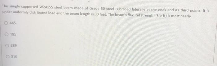 Solved The simply supported W24x55 steel beam made of Grade | Chegg.com