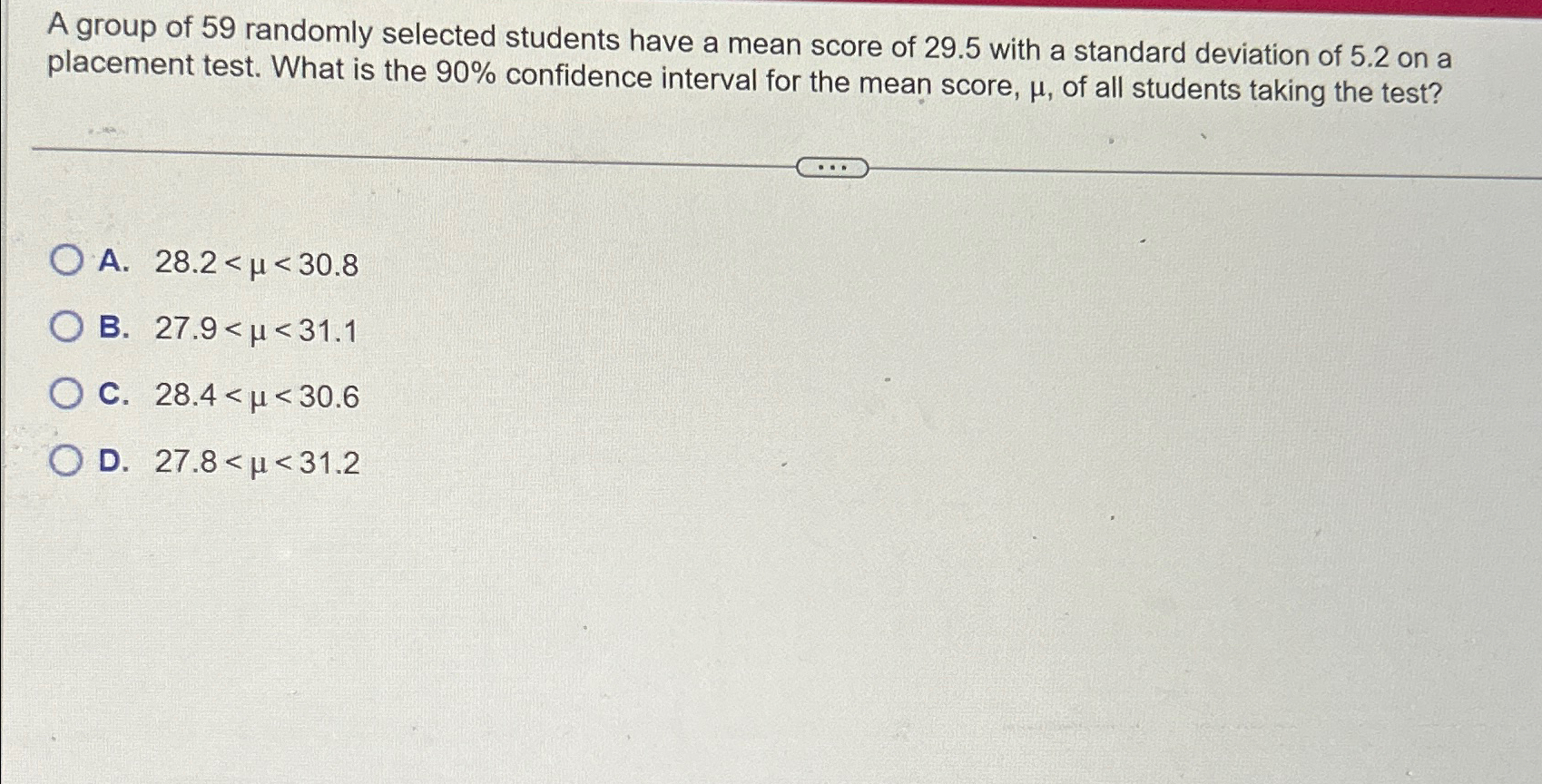 Solved A group of 59 ﻿randomly selected students have a mean | Chegg.com