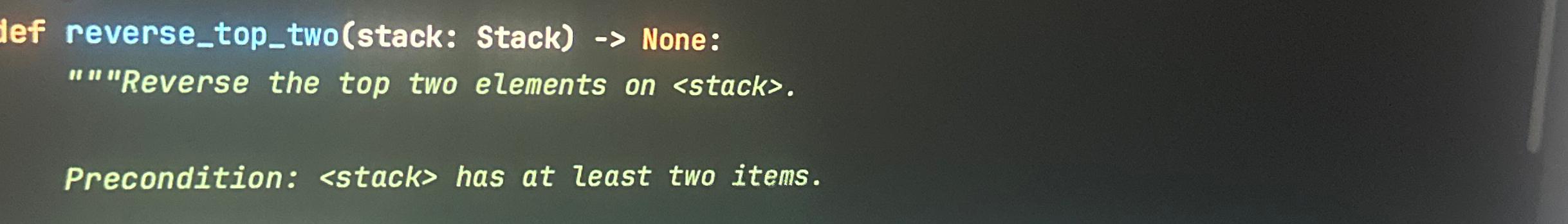 Solved lef reverse_top_two(stack: Stack) → ﻿None:"" | Chegg.com