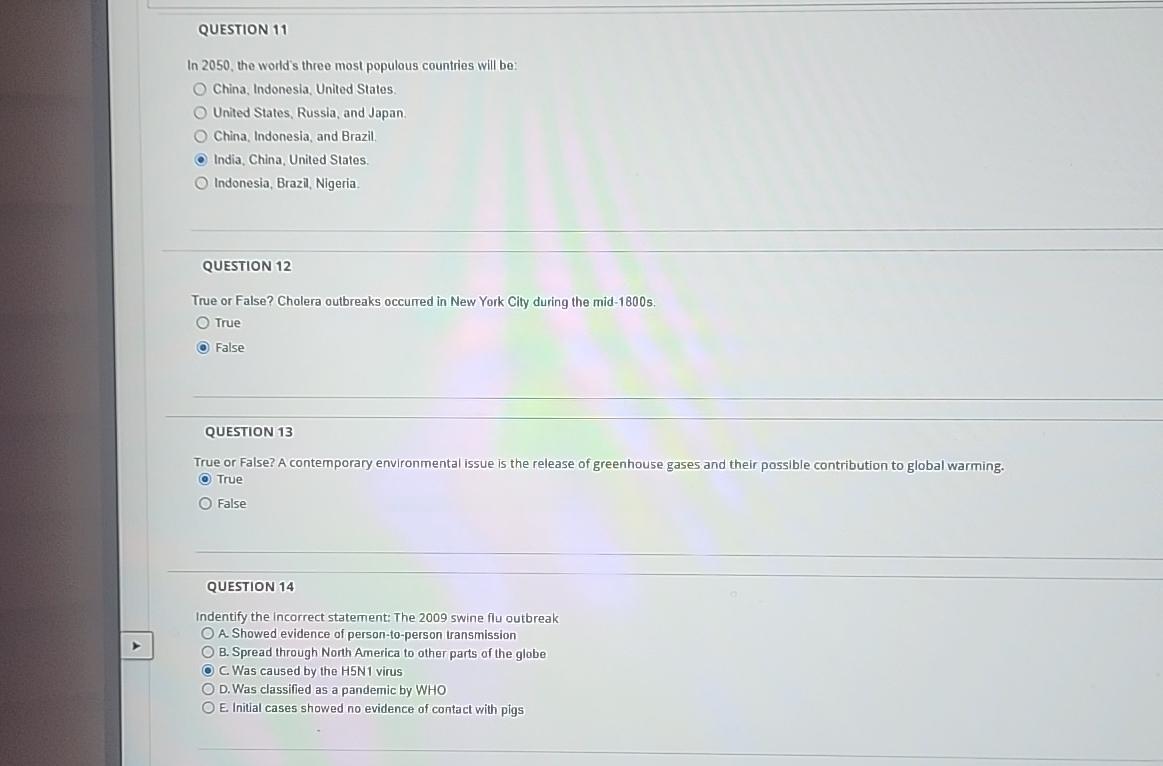 Solved QUESTION 11In 2050, ﻿the world's three most populous | Chegg.com