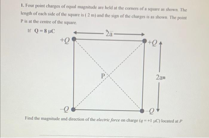 Solved 1. Four point charges of equal magnitude are held at | Chegg.com