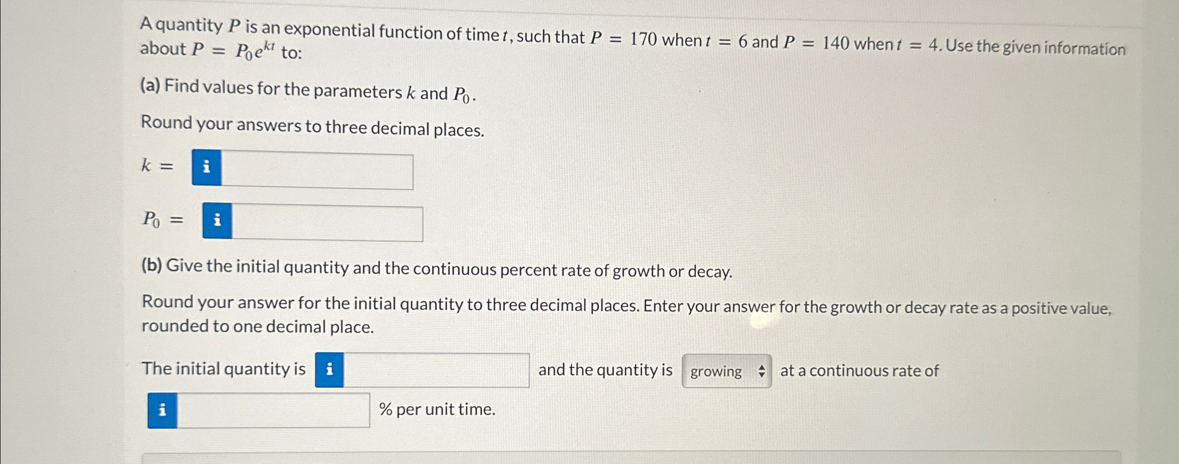 Solved A quantity P ﻿is an exponential function of time t, | Chegg.com