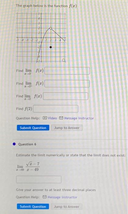 Solved The graph below is the function f(x) Find limx→2−f(x) | Chegg.com