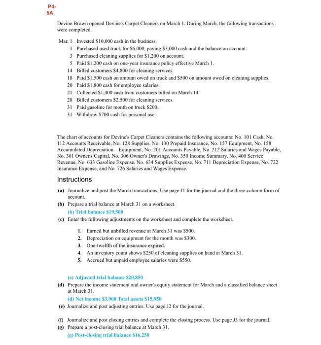 Solved Accounting 1 help P4-5B (B-G) is the requirement | Chegg.com