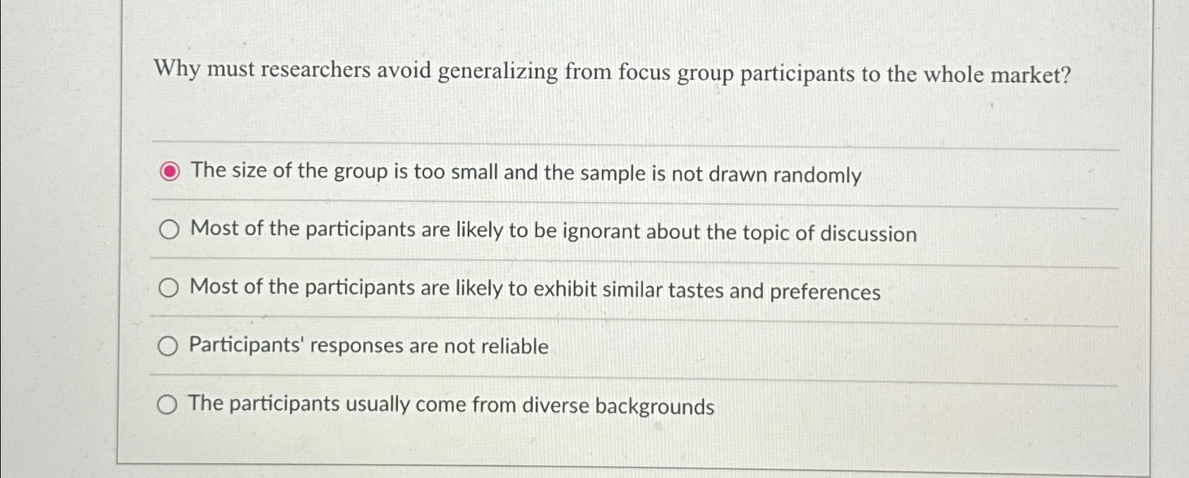 Solved Why Must Researchers Avoid Generalizing From Focus