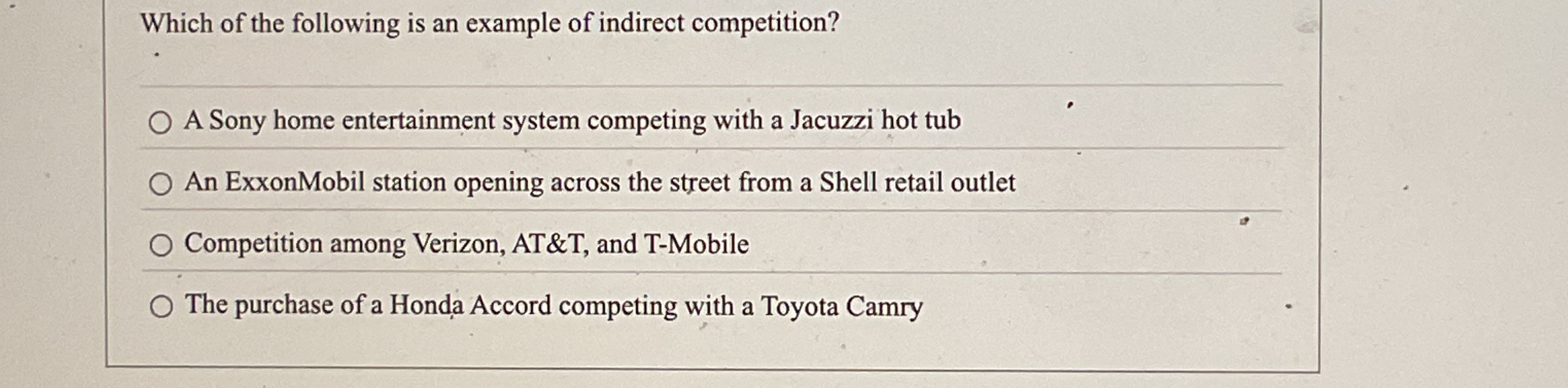 Solved Which of the following is an example of indirect | Chegg.com