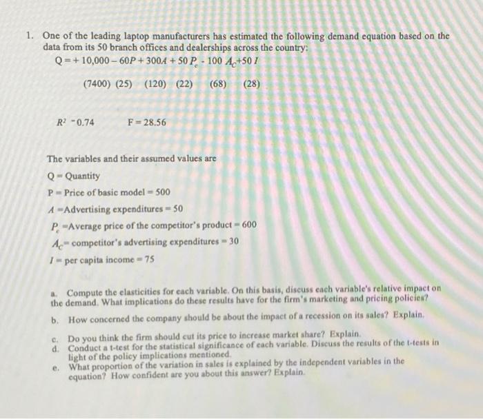 Solved 1. One of the leading laptop manufacturers has | Chegg.com