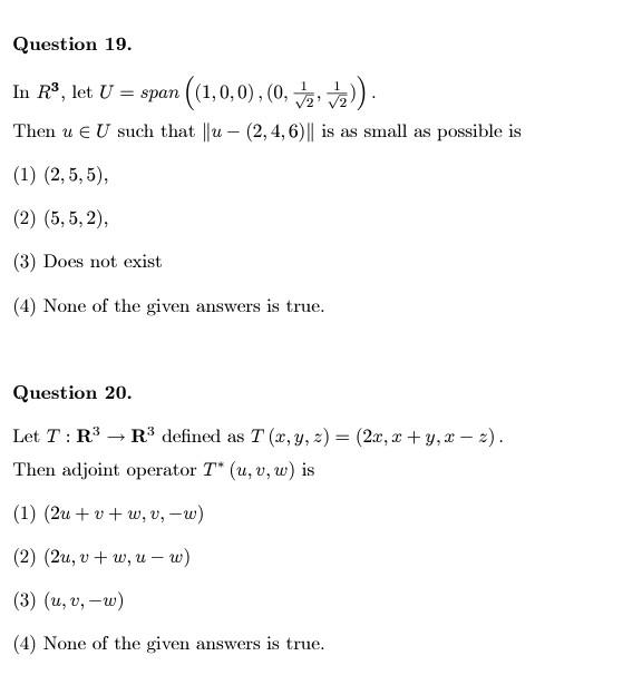 Solved Question 19. In R3, let U=span((1,0,0),(0,21,21)). | Chegg.com Solved Question 19. In R3, let U=span((1,0,0),(0,21,21)). | Chegg.com