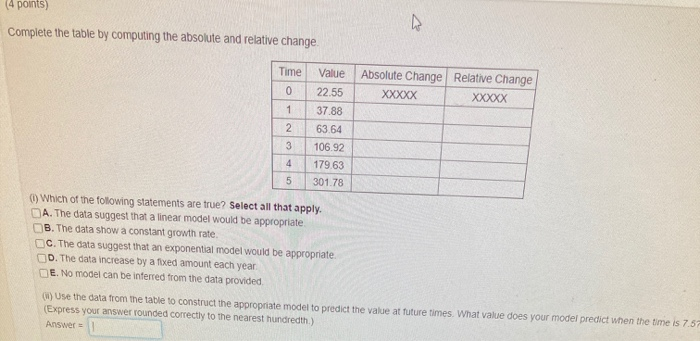 Solved (4 points) Complete the table by computing the | Chegg.com