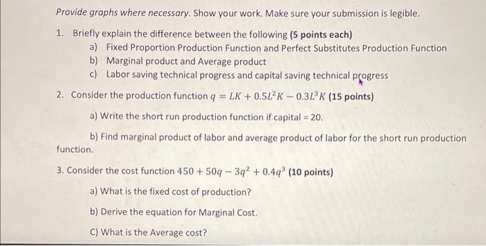 Solved Provide graphs where necessary. Show your work. Make | Chegg.com
