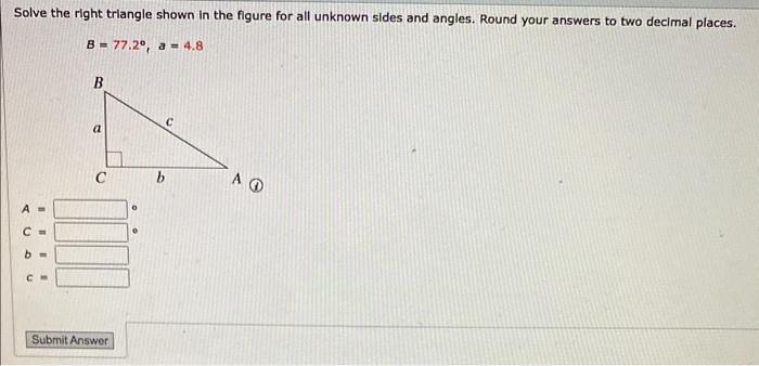Solved Solve the right triangle shown in the figure for all | Chegg.com