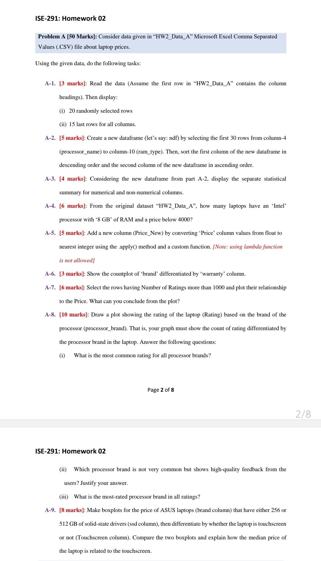 Solved ISE-291: Homework 02 Problem A [50 Marks]: Consider | Chegg.com