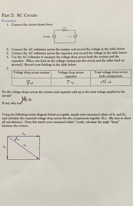 Solved Part 2: RC Circuits Procedure 1. Connect the circuit | Chegg.com