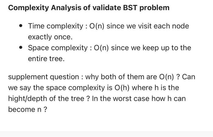 Solved Complexity Analysis Of Validate Bst Problem Time 3488