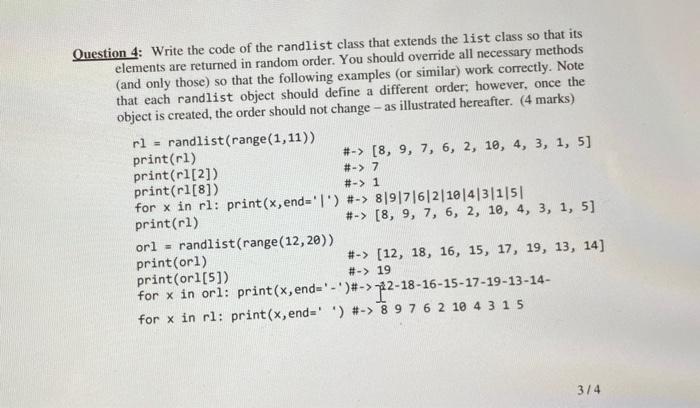 Solved Question 4: Write the code of the randlist class that | Chegg.com