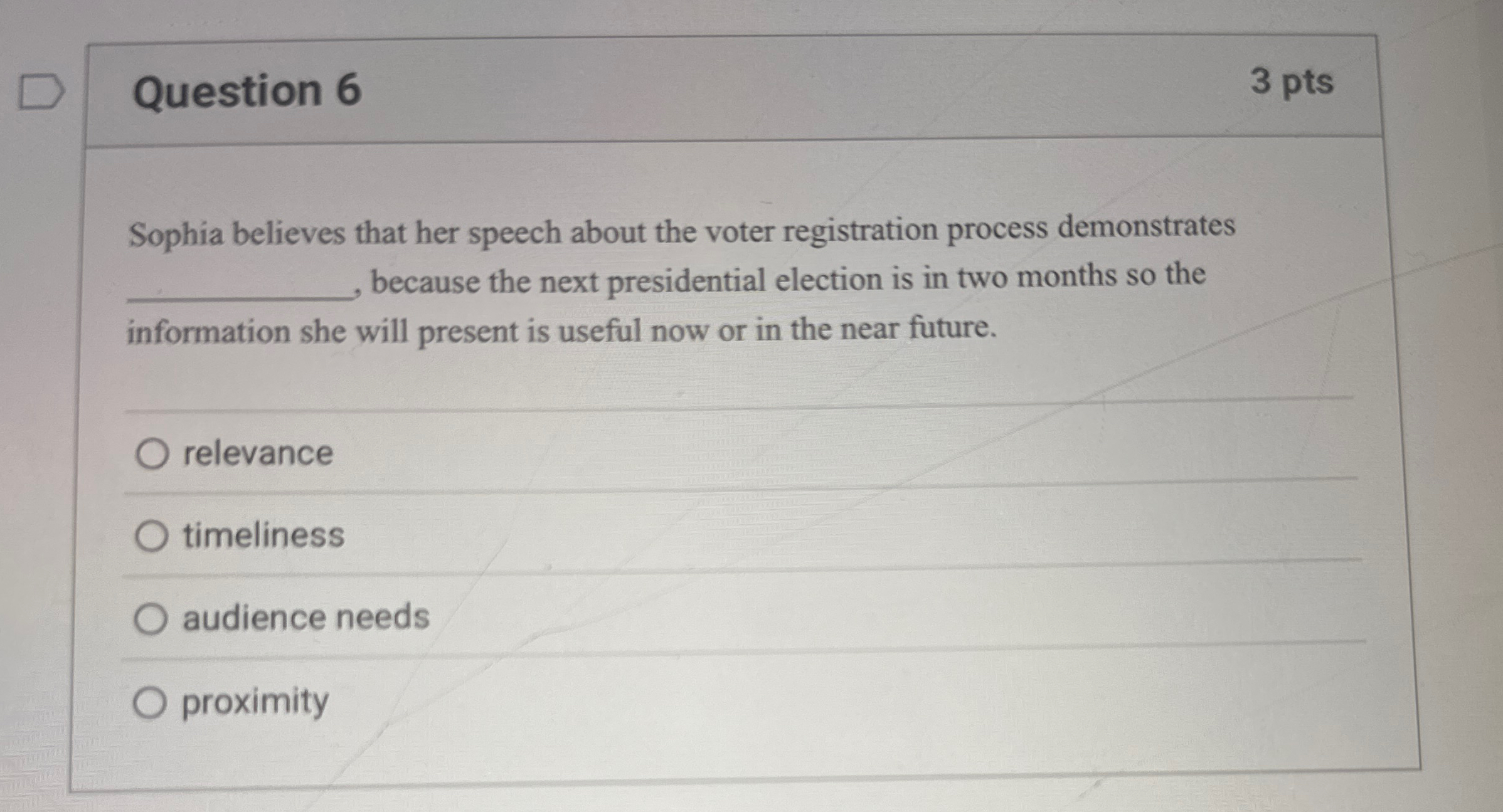 Solved Question 63 ﻿ptsSophia believes that her speech about | Chegg.com