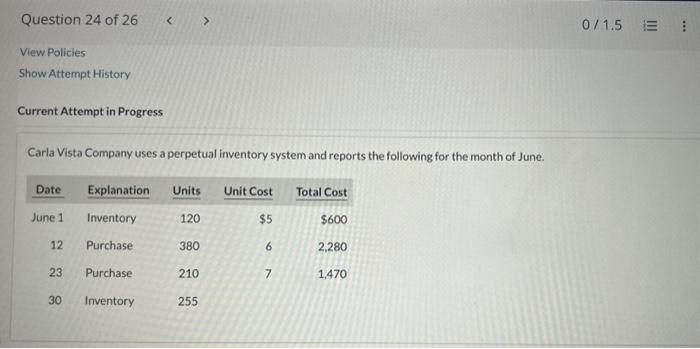 Solved Current Attempt in Progress Carla Vista Company uses | Chegg.com