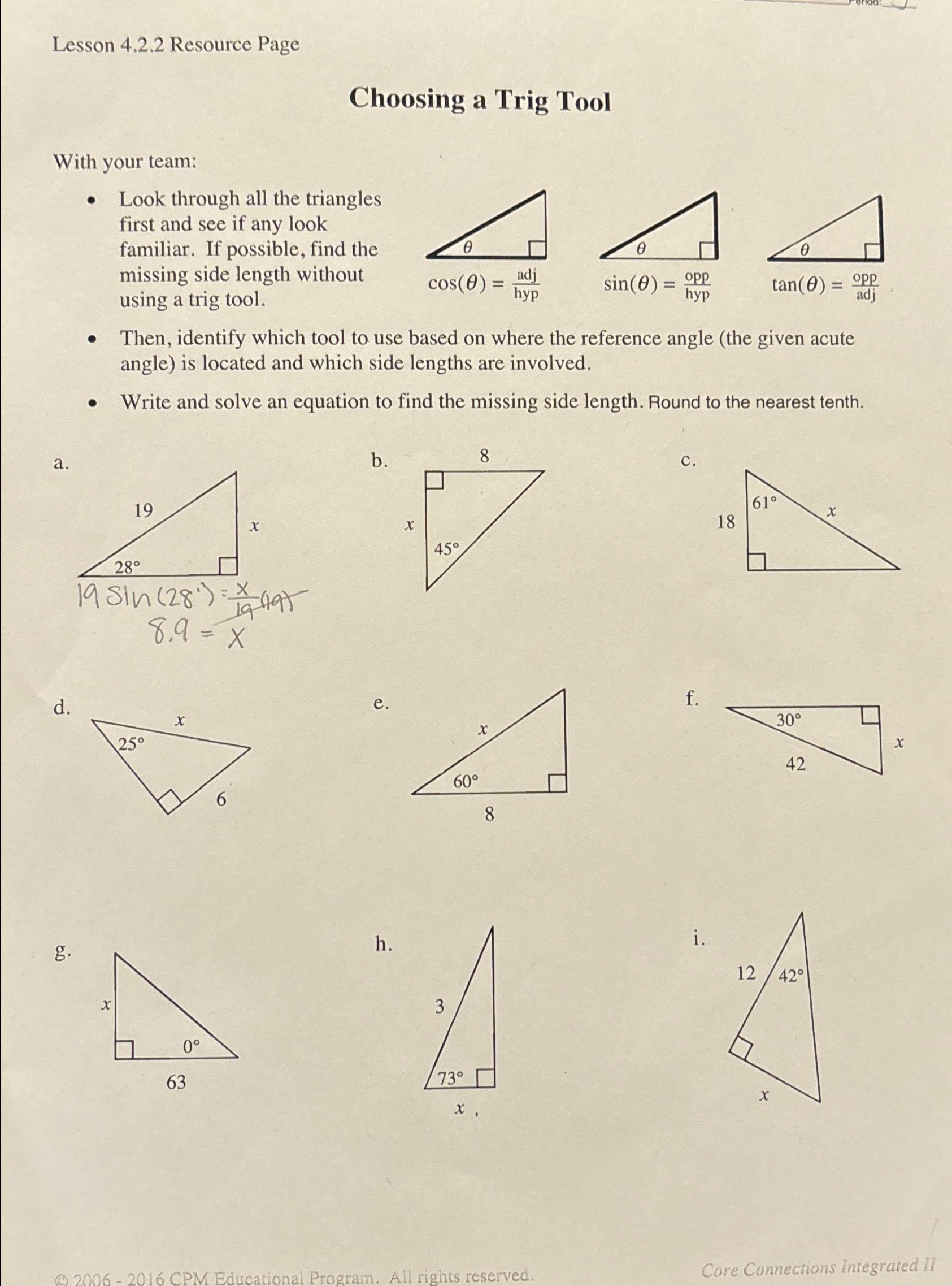 Solved Lesson 4.2.2 ﻿Resource PageChoosing a Trig ToolWith | Chegg.com