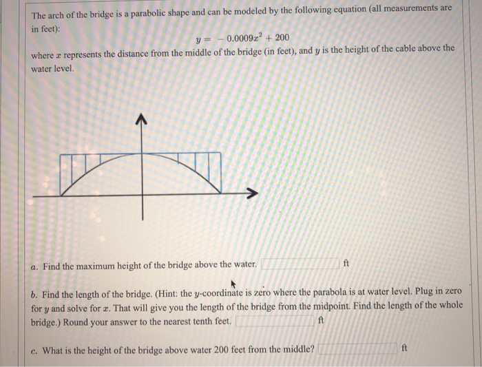 Solved The parabola shape (between the towers) of a cable on | Chegg.com