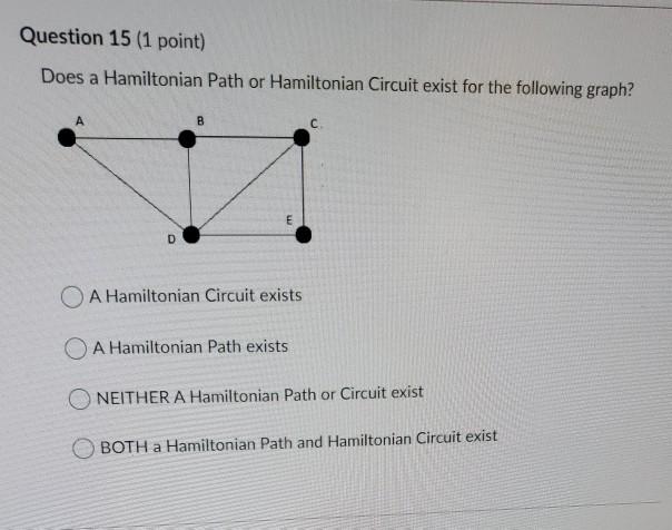 Solved Question 15 (1 point) Does a Hamiltonian Path or | Chegg.com
