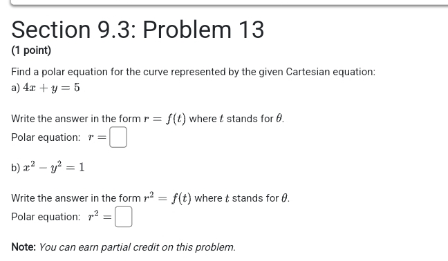 Solved Section 9.3: Problem 13(1 ﻿point)Find a polar | Chegg.com