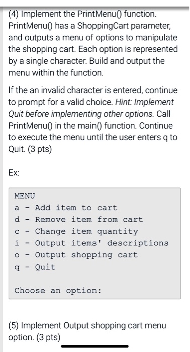 Show me the Online Shooping Cart program in C++ that | Chegg.com