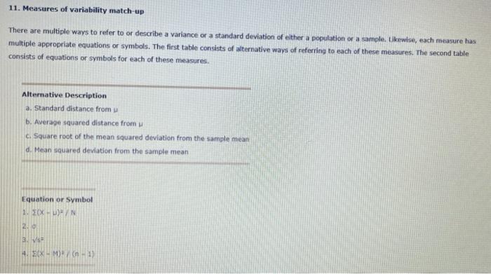 Solved 11. Measures of variability match-up There are | Chegg.com