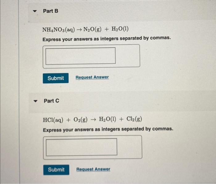 Solved NH4NO3(aq)→N2O(g)+H2O(l) Express your answers as | Chegg.com
