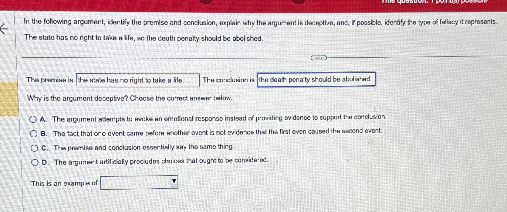 Solved In the following argument, identify the premise and | Chegg.com