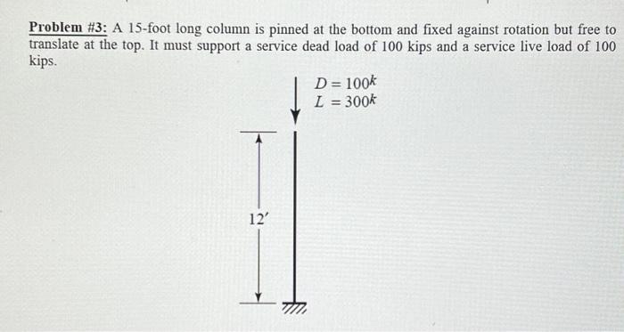 Solved Problem \#3: A 15-foot long column is pinned at the | Chegg.com