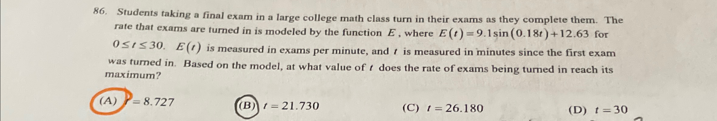 Solved Students taking a final exam in a large college math | Chegg.com