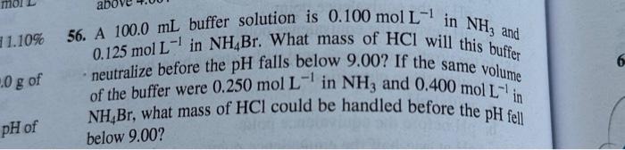 Solved A 100.0 mL buffer solution is 0.100 mol L in NH3 and | Chegg.com