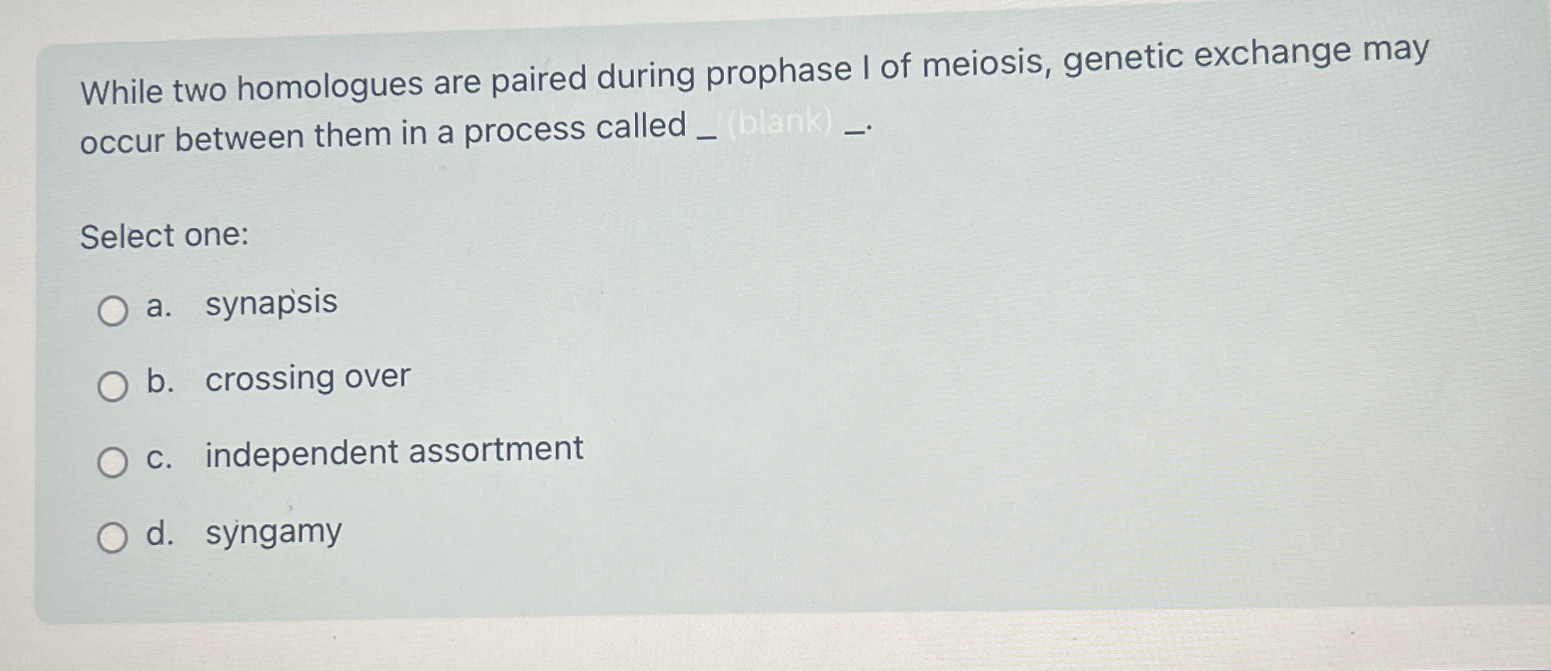 Solved While two homologues are paired during prophase I of | Chegg.com
