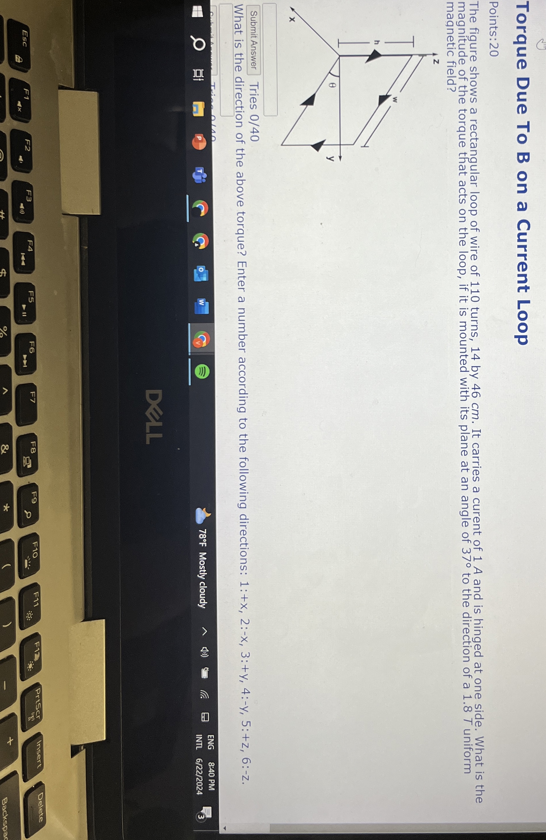 Solved Torque Due To B on a Current LoopPoints: 20The figure | Chegg.com