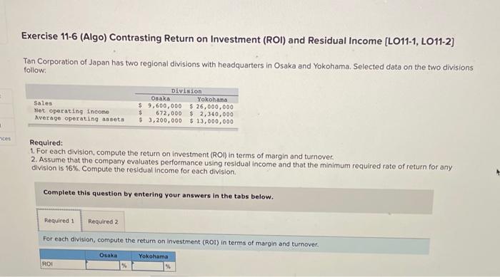 Solved Exercise 11-5 (Algo) Return on Investment (ROI) | Chegg.com