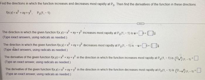 Solved Find the directions in which the function increases | Chegg.com