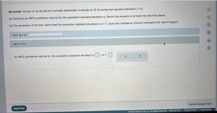 Solved IQ scores: Scores on an 1Q test are normally | Chegg.com