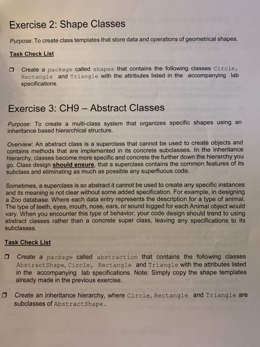 Solved Exercise 2 Shape Classes Purpose To Create Class