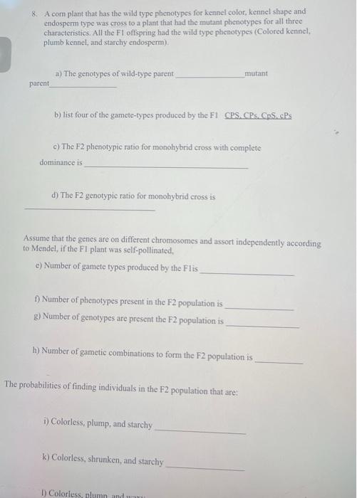 Solved 8. A com plant that has the wild type phenotypes for | Chegg.com