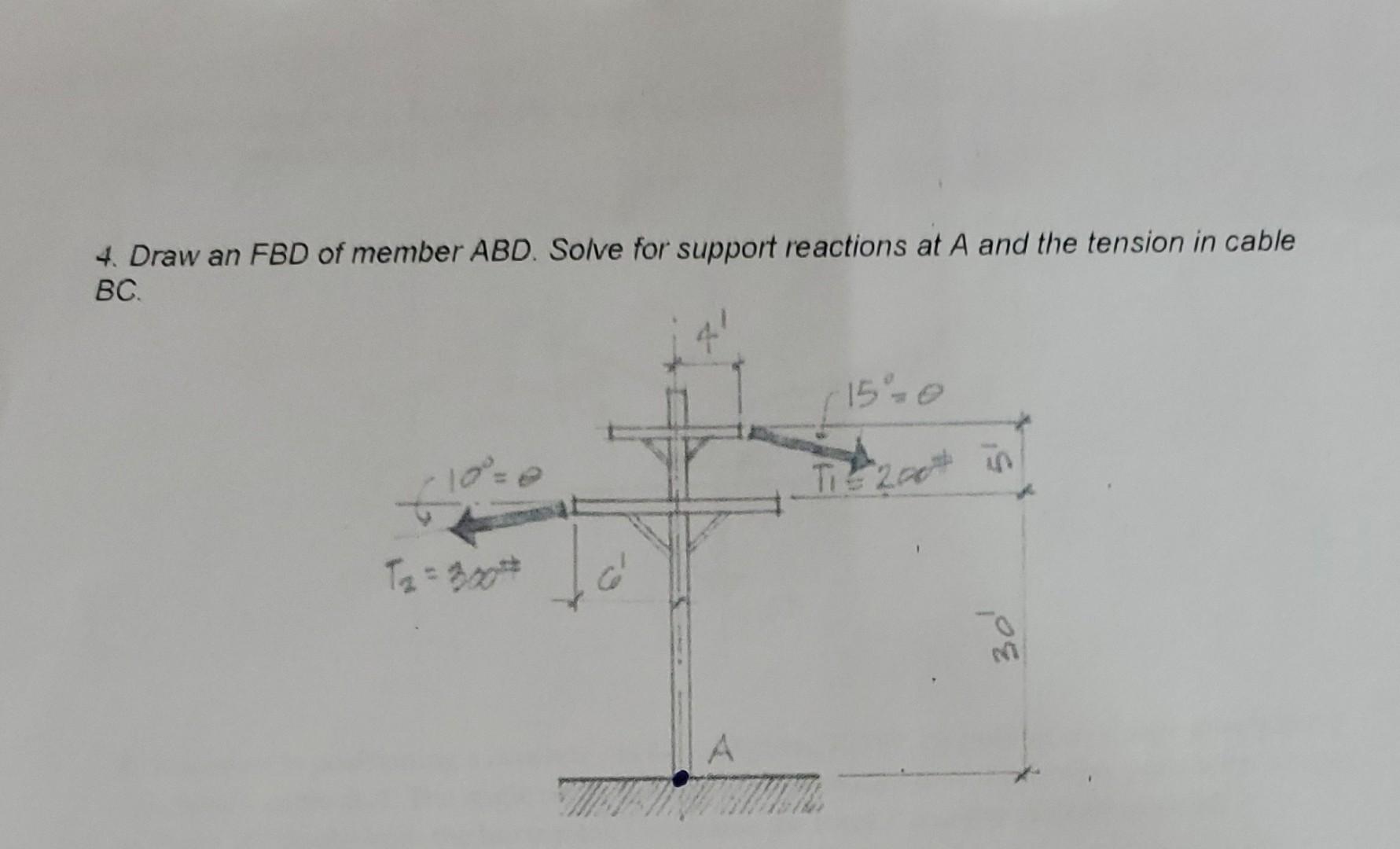 Solved 4. Draw an FBD of member ABD. Solve for support | Chegg.com