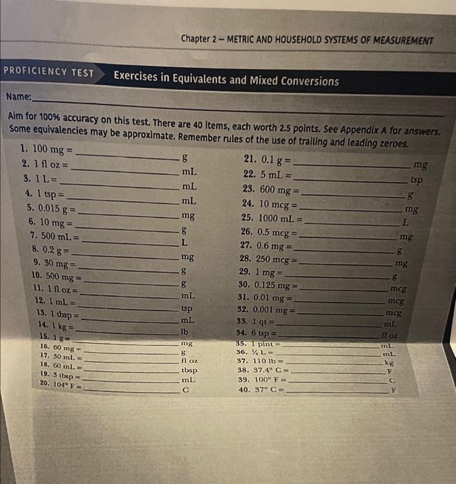Solved Aim for 100% accuracy on this test. There are 40 | Chegg.com
