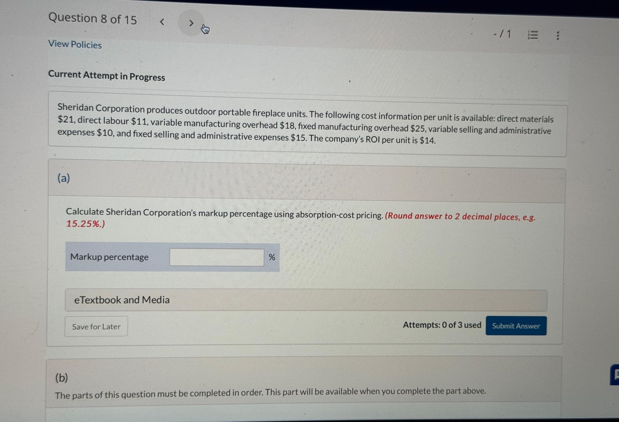 Solved Question 8 ﻿of 15View PoliciesCurrent Attempt in | Chegg.com