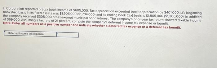 Solved Li Corporation reported pretax book income of | Chegg.com