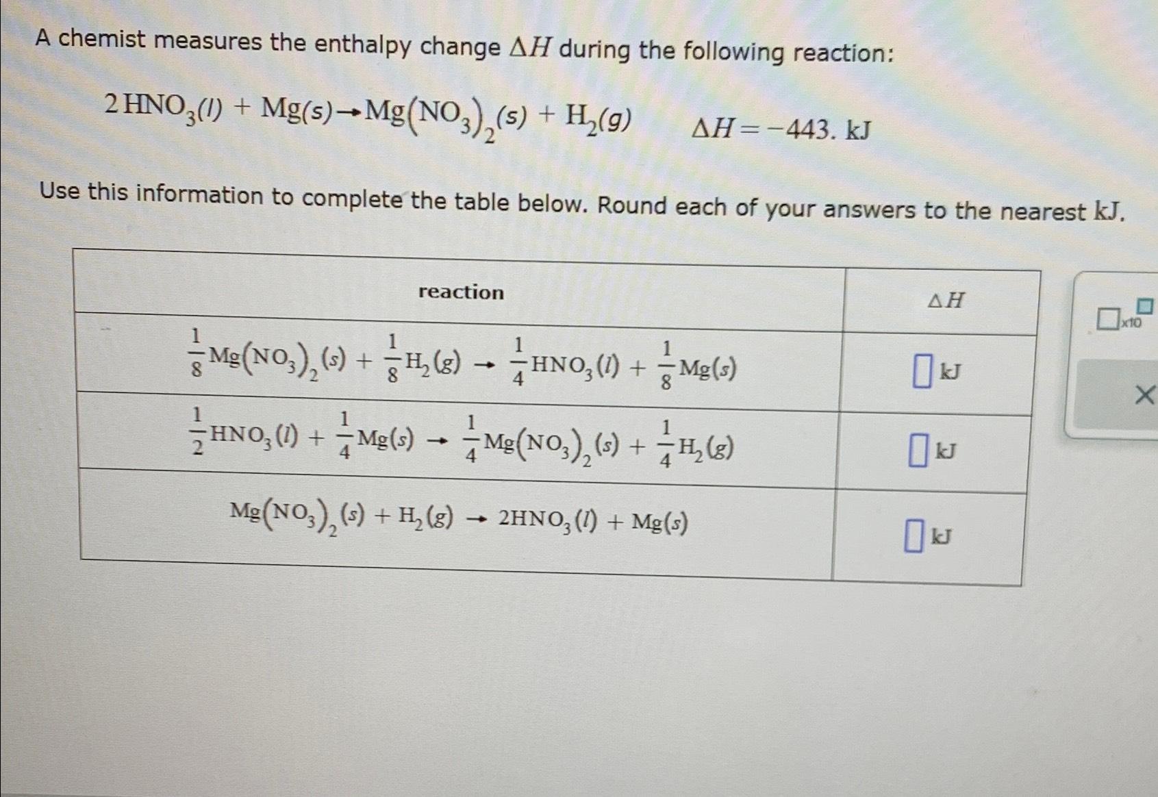Solved A chemist measures the enthalpy change ΔH ﻿during the | Chegg.com