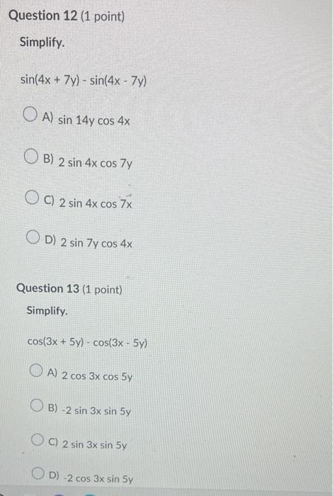 Solved Question 12 ( 1 point) Simplify. | Chegg.com