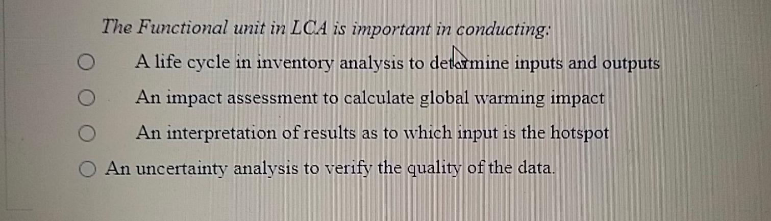 Solved The Functional unit in LCA is important in | Chegg.com